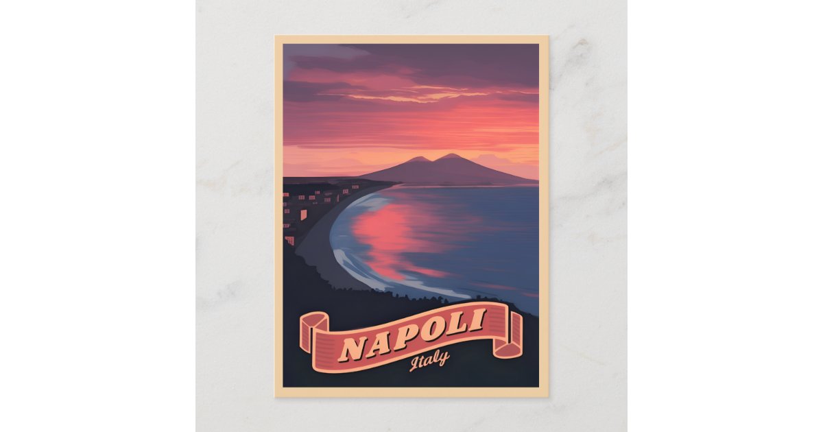 Vintage Travel Naples Italy Sunset Retro Scenic Postcard | Zazzle
