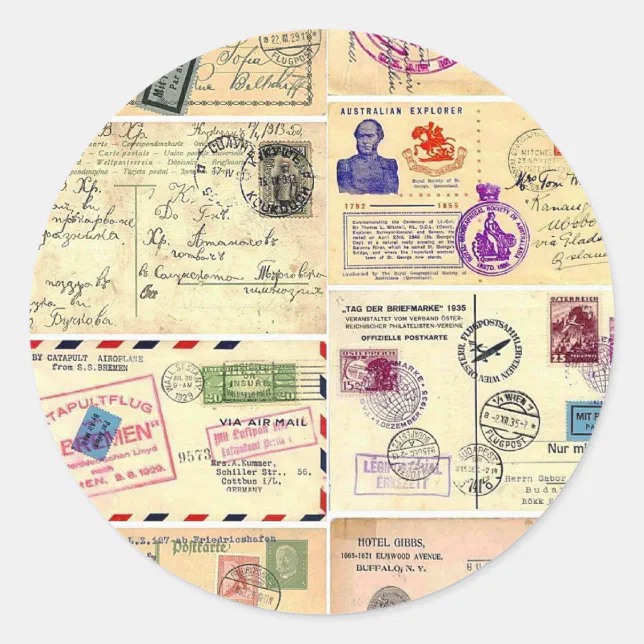 Vintage Travel Postcards Classic Round Sticker | Zazzle