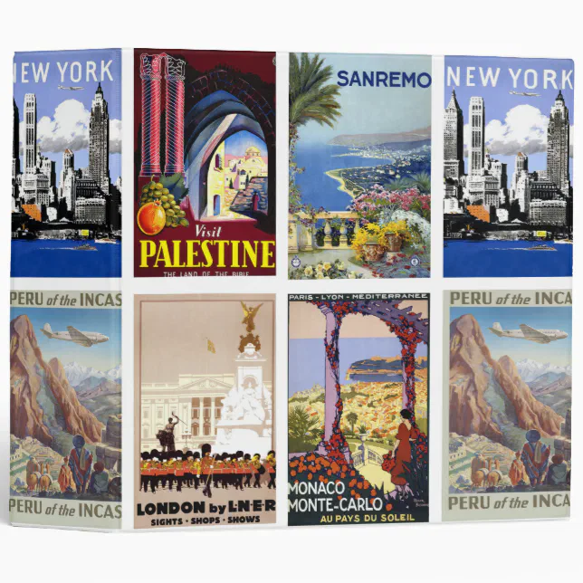 Vintage travel poster adventure the world 3 ring binder | Zazzle
