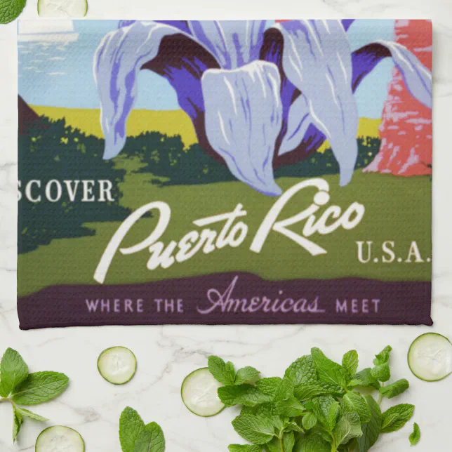 Vintage Travel Poster Art, Discover Puerto Rico! Kitchen Towel | Zazzle