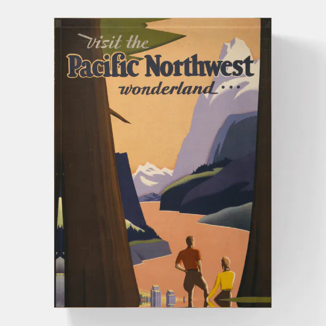 Vintage Travel Poster Looking Out Over Mountains Paperweight | Zazzle