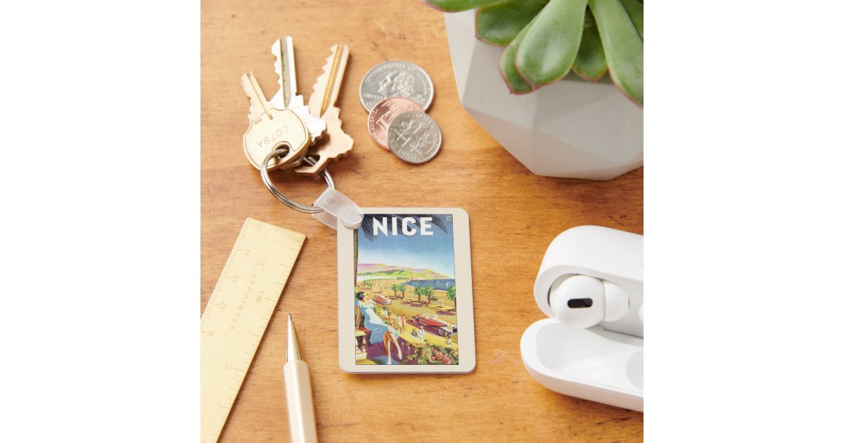 Vintage Travel Poster, Nice, France French Riviera Keychain | Zazzle