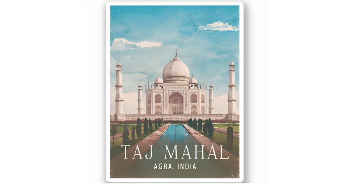 Vintage Travel Taj Mahal India Retro Scenic Sticker | Zazzle