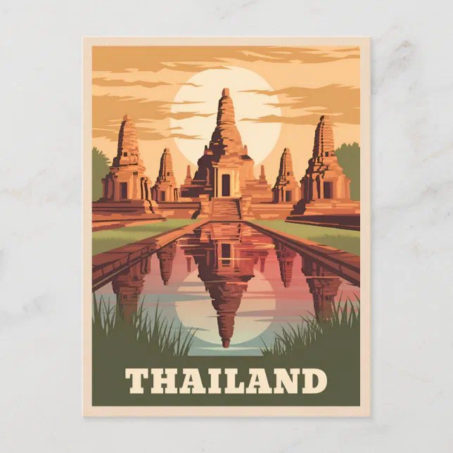 Vintage Travel Thailand Buddhist Temple Sunset Postcard | Zazzle