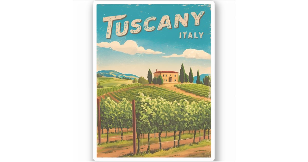 Vintage Travel Tuscany Italy Retro Scenic Sticker | Zazzle