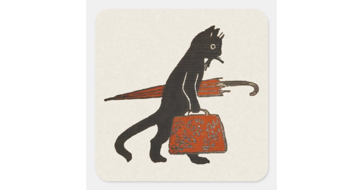 Vintage Travelling Black Cat Stickers | Zazzle