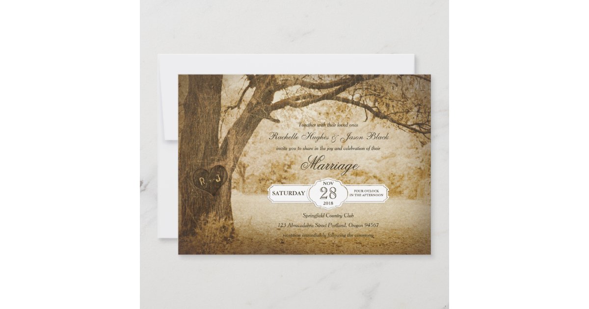 Vintage Tree Carving Wedding Invitation | Zazzle