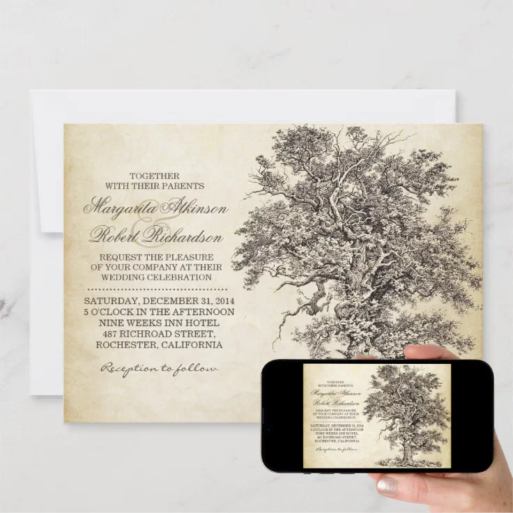 vintage tree old aged wedding invitations | Zazzle