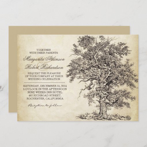 vintage tree old aged wedding invitations | Zazzle