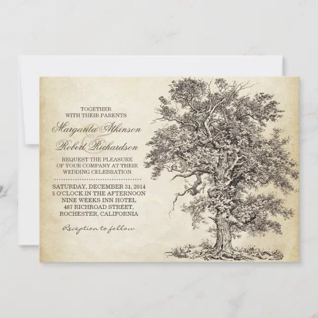 vintage tree old aged wedding invitations | Zazzle