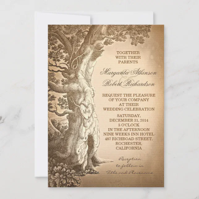 vintage tree old rustic wedding invitations | Zazzle