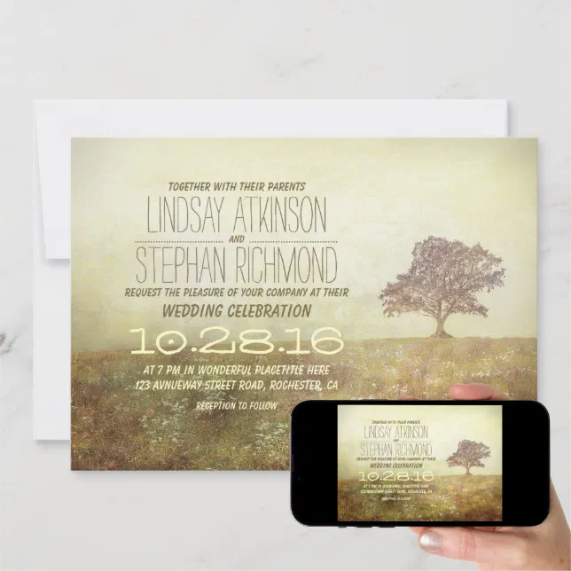 Vintage tree rustic old wedding invitations | Zazzle