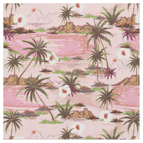 Pink, Aqua and White Tropical Floral Fabric | Zazzle
