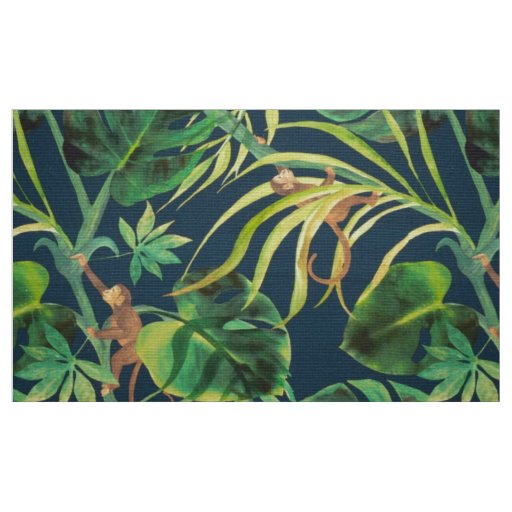 Vintage Tropical Jungle Monkey Fabric | Zazzle