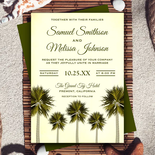 Vintage Tropical Palm Trees Wedding Invitation | Zazzle