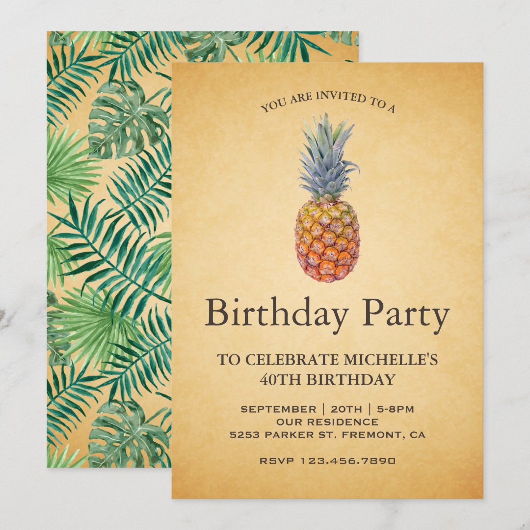 Vintage Tropical Pineapple Birthday Party Invitation | Zazzle