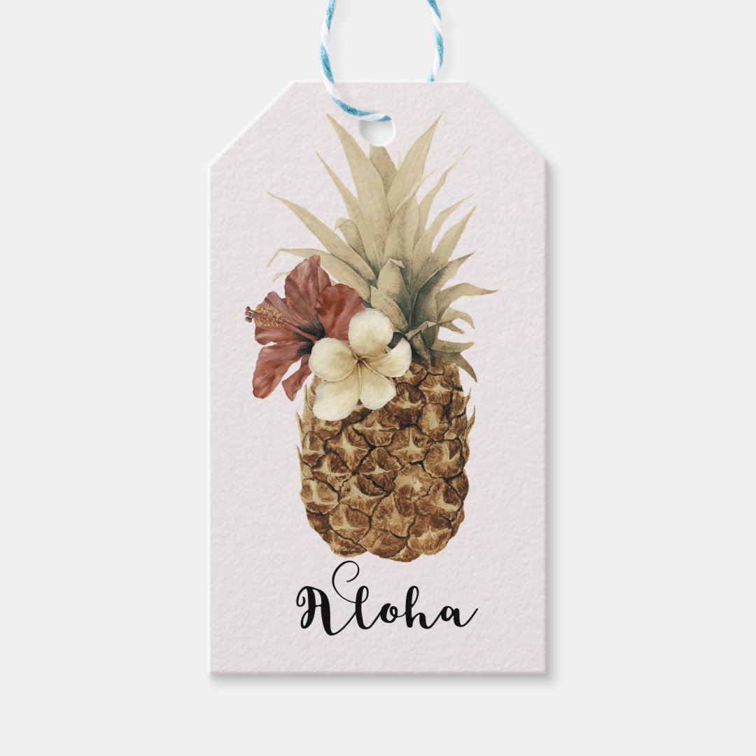Vintage Tropical Pineapple Hibiscus Floral Wedding Gift Tags | Zazzle