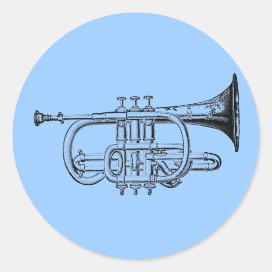 Vintage Trumpet Wood Engraving Classic Round Sticker | Zazzle.com