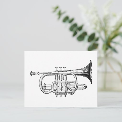 Vintage Trumpet Wood Engraving Postcard | Zazzle