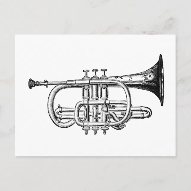 Vintage Trumpet Wood Engraving Postcard | Zazzle