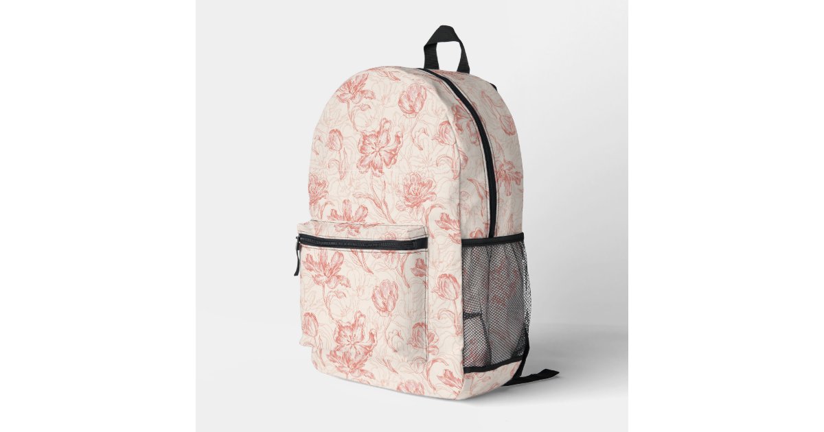 Vintage Tulip Floral Pattern Printed Backpack | Zazzle