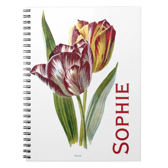Vintage Tulip Flowers Personnalised Notebook | Zazzle