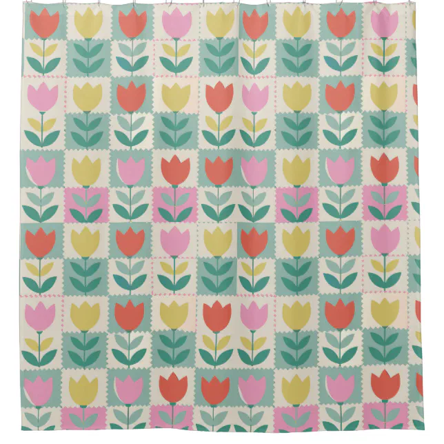 Vintage Tulips Patchwork Pattern Shower Curtain | Zazzle