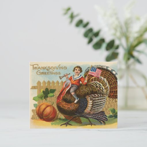 Vintage Turkey Thanksgiving Greetings Holiday Postcard | Zazzle