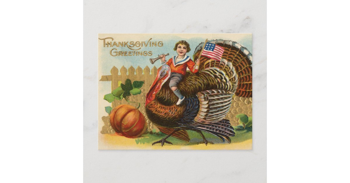 Vintage Turkey Thanksgiving Greetings Holiday Postcard | Zazzle