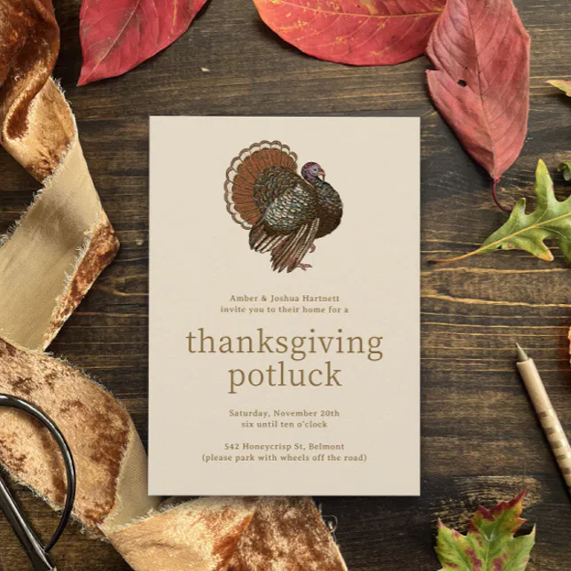Vintage Turkey Thanksgiving Potluck Invitation | Zazzle