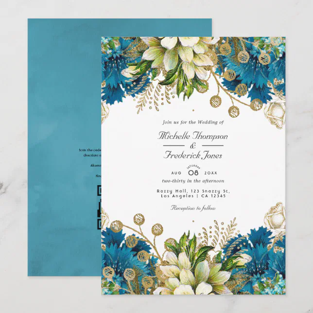 Vintage Turquoise and Gold Chic Floral Wedding Inv Invitation | Zazzle