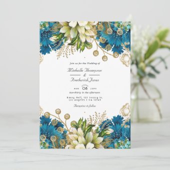 Vintage Turquoise and Gold Chic Floral Wedding Inv Invitation | Zazzle