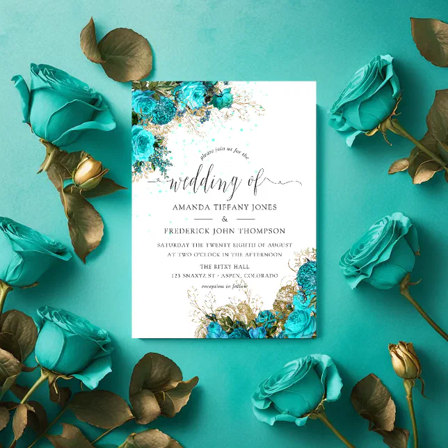 Vintage Turquoise and Gold Shabby Wedding Invitation | Zazzle