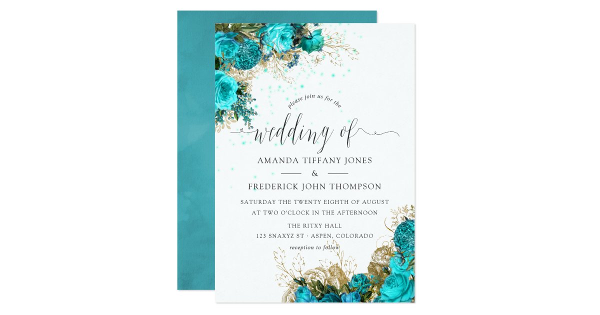 Vintage Turquoise and Gold Shabby Wedding Invitation | Zazzle.com