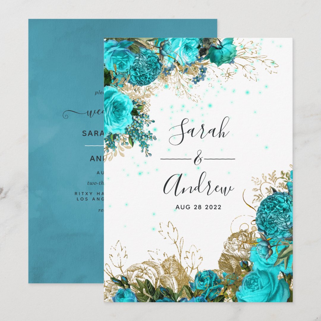 Vintage Turquoise and Gold Shabby Wedding Invitation | Zazzle