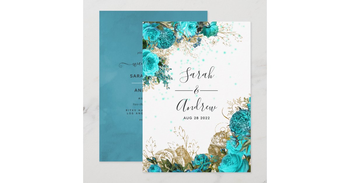 Vintage Turquoise and Gold Shabby Wedding Invitation | Zazzle