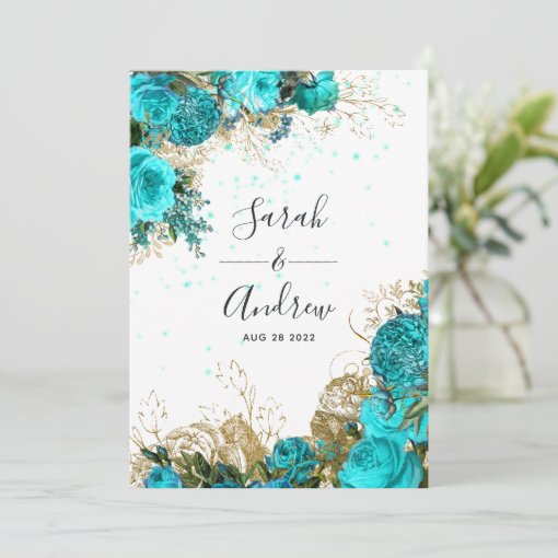 Vintage Turquoise and Gold Shabby Wedding Invitation | Zazzle
