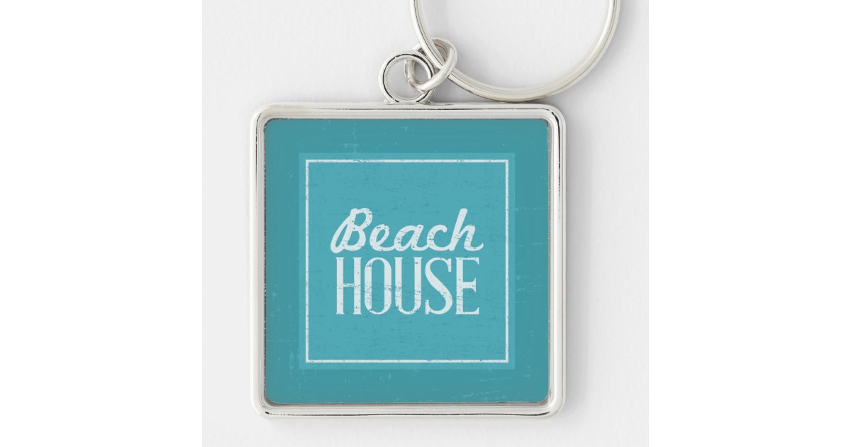 Vintage Turquoise Blue Beach House Keychain | Zazzle