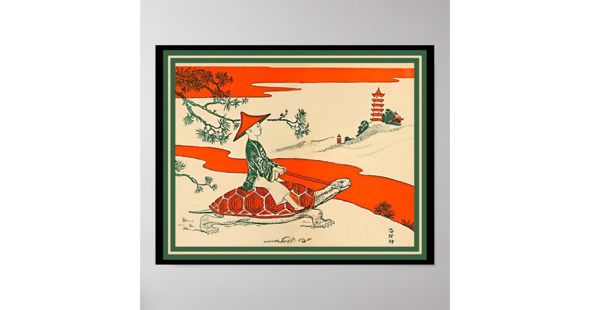 Vintage Turtle, Chinese Boy Riding Turtle (copy) Poster | Zazzle
