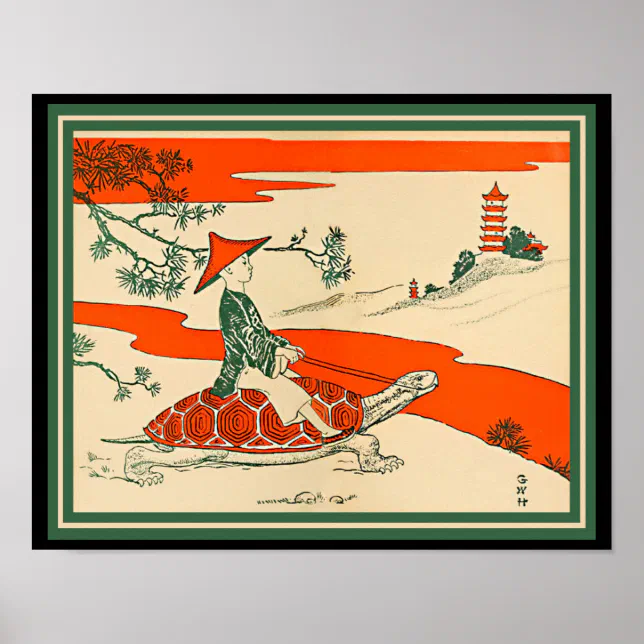 Vintage Turtle, Chinese Boy Riding Turtle (copy) Poster | Zazzle