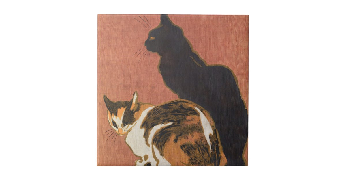 Vintage Two Cats Painting Steinlen Ceramic Tile | Zazzle