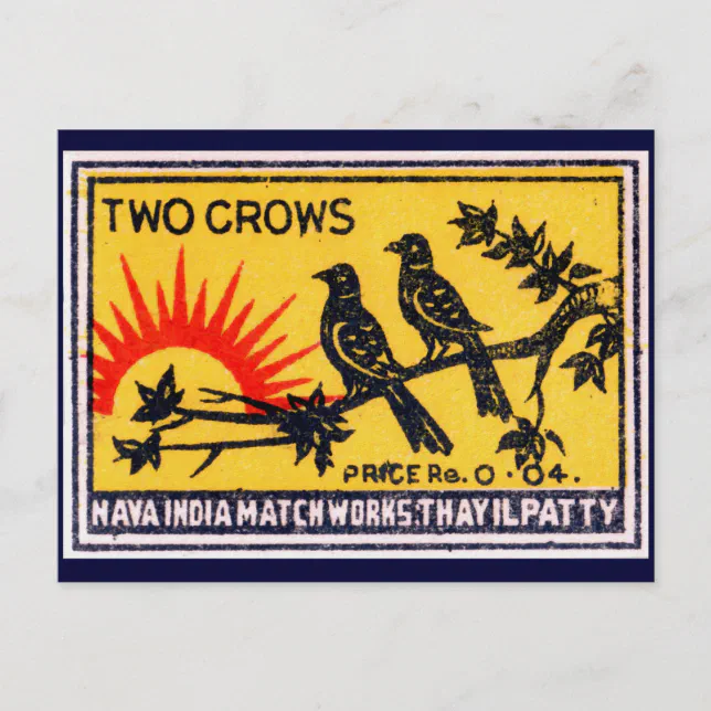 Vintage Two Crows Match Label Postcard | Zazzle