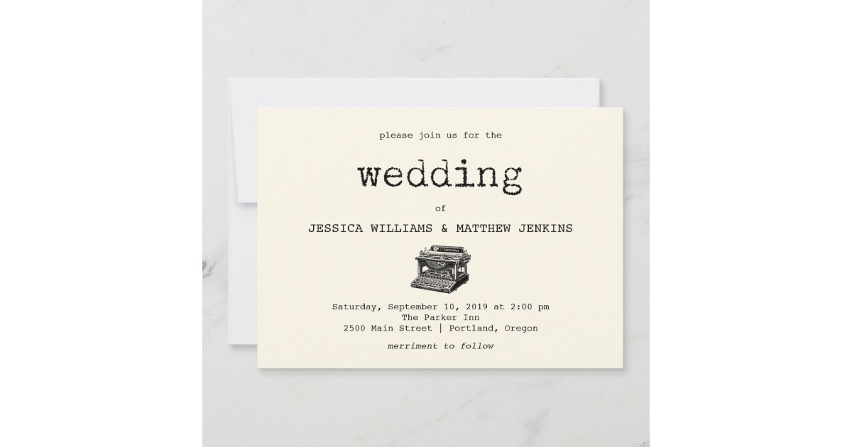 Vintage Typewriter and Text Wedding Invitation | Zazzle