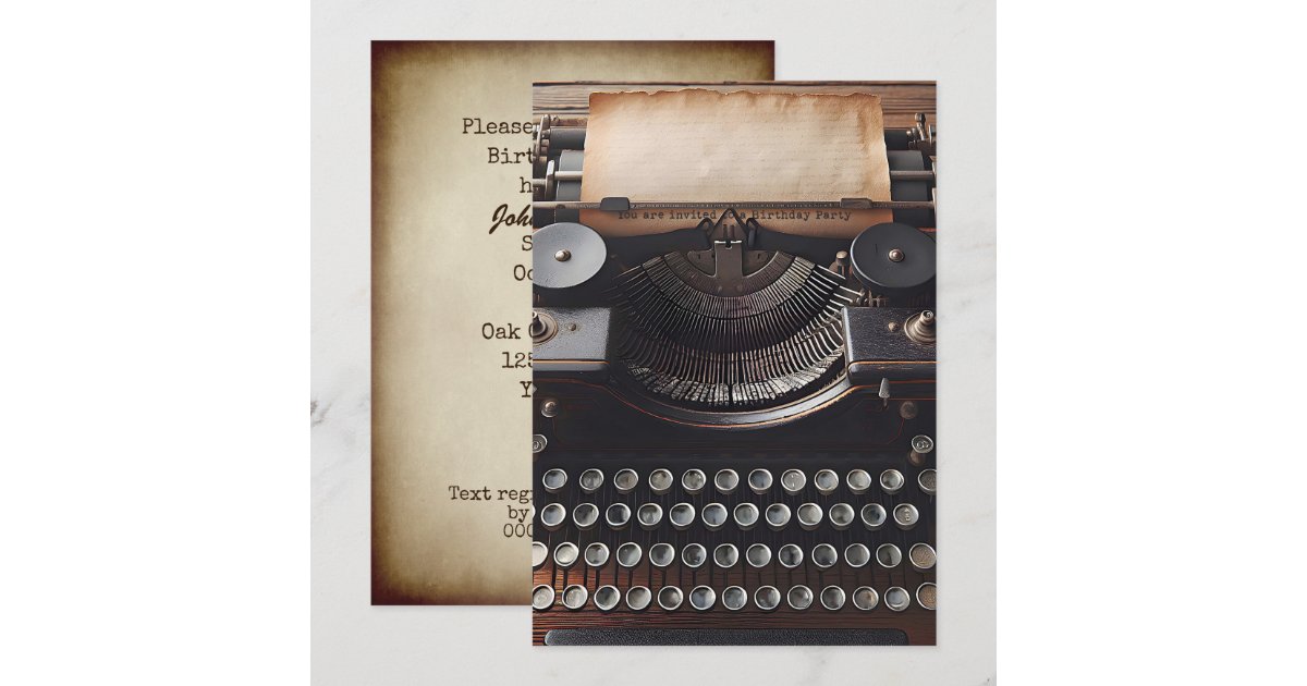 Vintage Typewriter Birthday Party Invitation | Zazzle