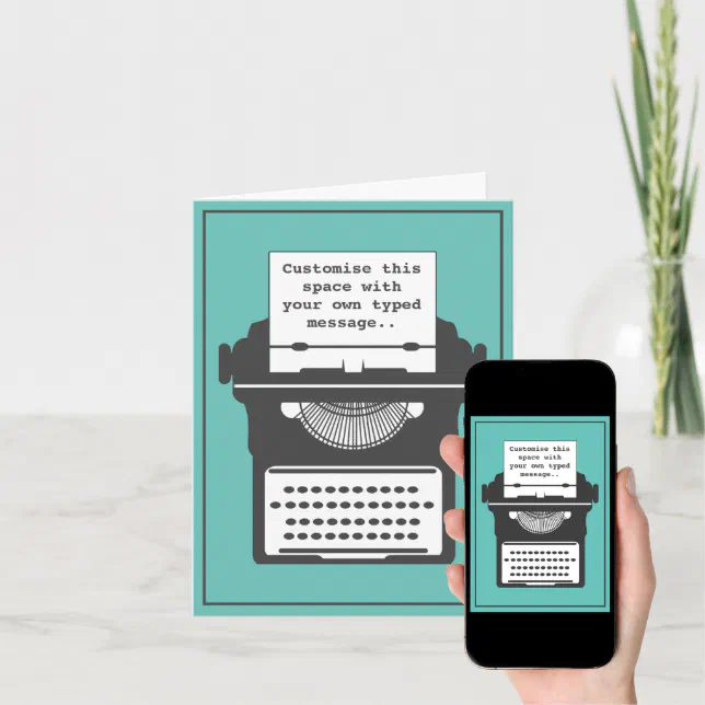 Vintage Typewriter Custom Message Teal Card | Zazzle