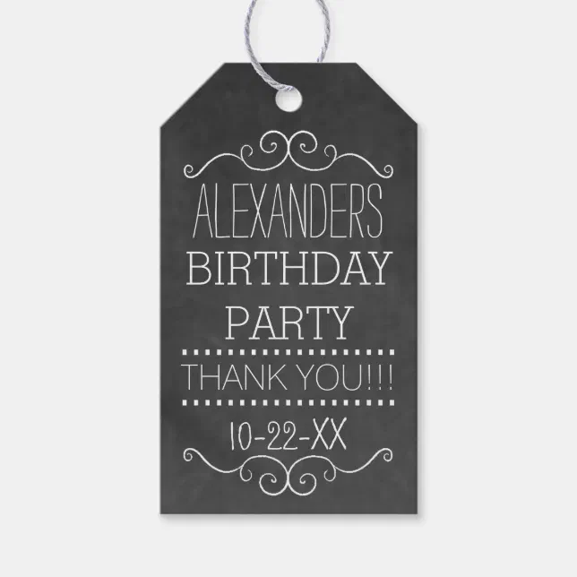 Vintage Typography Chalkboard Look- Birthday Party Gift Tags | Zazzle