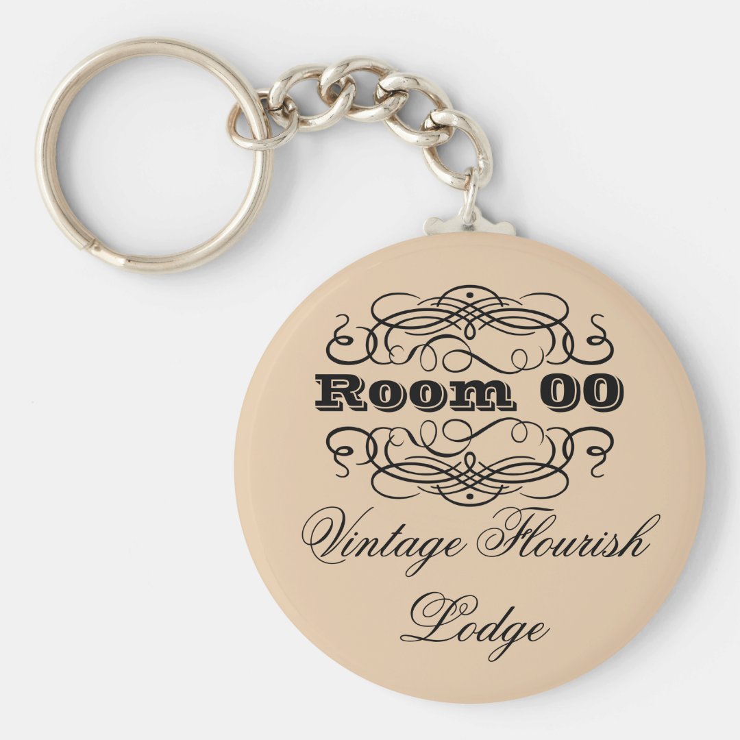 Vintage typography hotel room brown keychain | Zazzle