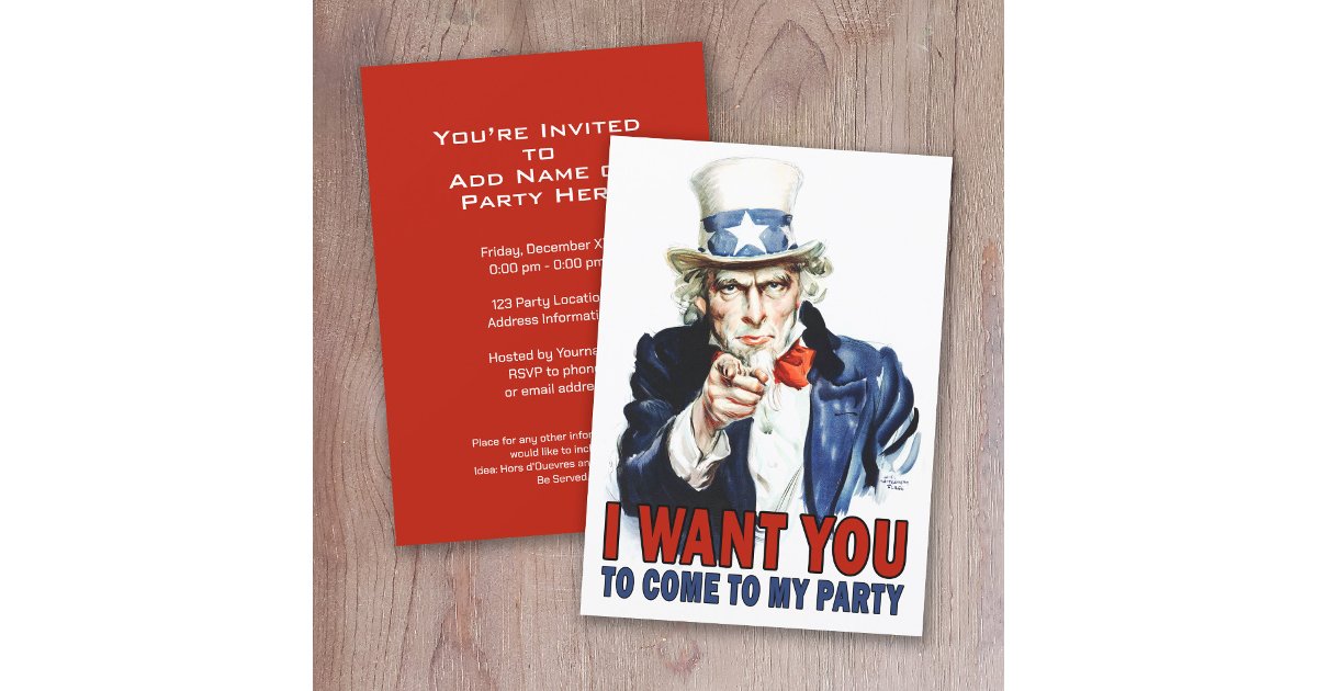 Vintage Uncle Sam - Come to my Party Invitation | Zazzle