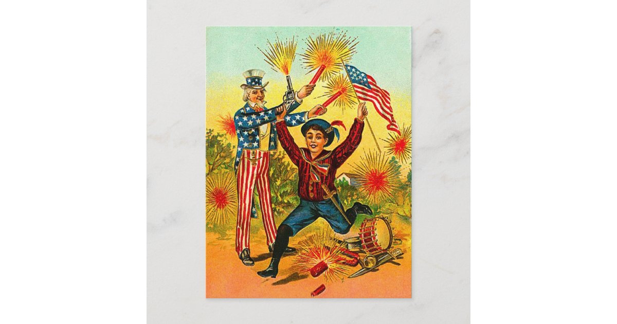 Vintage Uncle Sam Fireworks Postcard | Zazzle