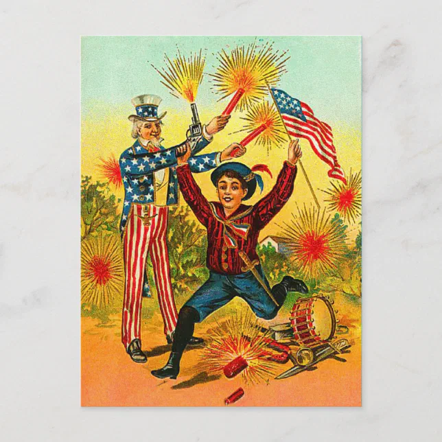 Vintage Uncle Sam Fireworks Postcard | Zazzle
